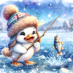 Cute Winter Duck Clipart Bundle, Festive Watercolor Clip Art Images, 20 ...