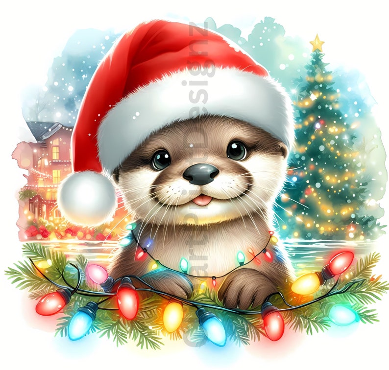 Cute Christmas Otters Clipart Bundle, Xmas Otter Clip Art Images ...