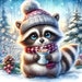 Cute Winter Raccoon Clipart Bundle, Festive Watercolor Clip Art Images ...