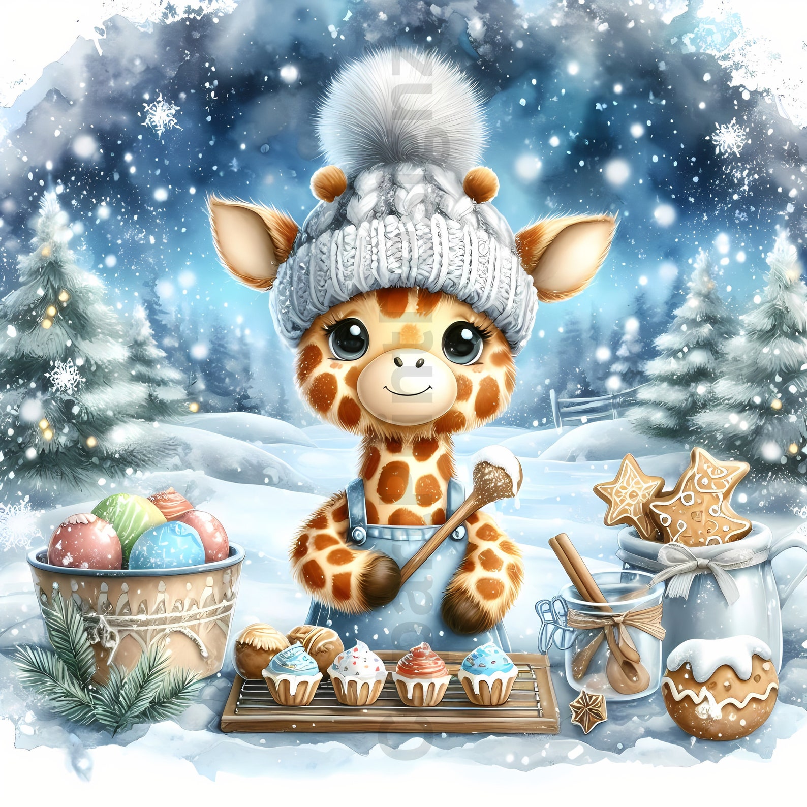Cute Winter Giraffe Clipart Bundle, Festive Watercolor Clip Art Images ...