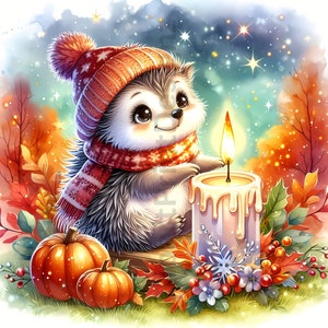 Cute Fall Hedgehogs Clipart Bundle, Watercolor Autumn Hedgehog Clip Art ...