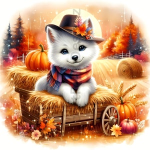 Cute Fall Wolves Clipart Bundle, Watercolor Autumn Wolf Clip Art Images ...