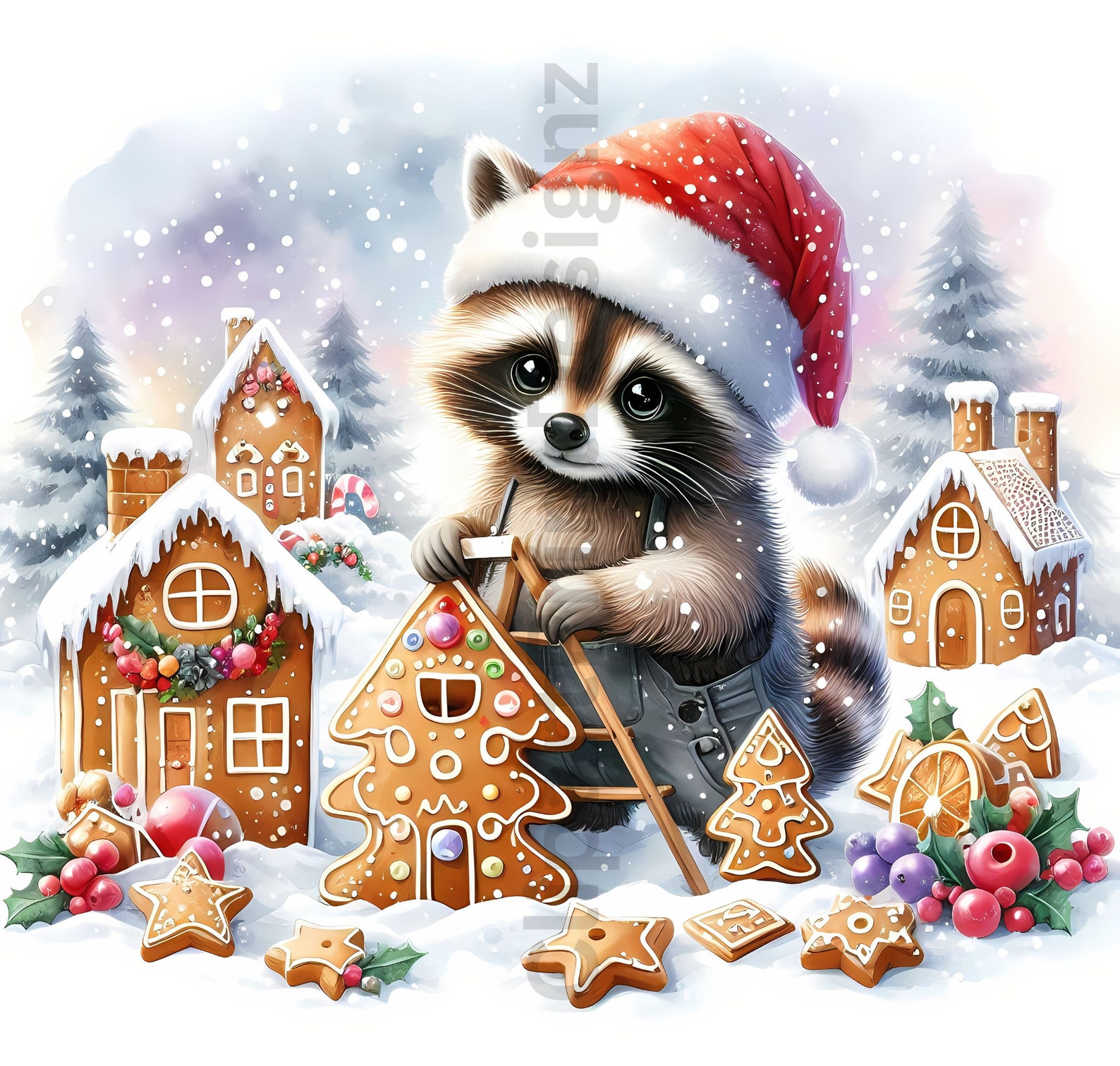 Cute Christmas Raccoons Clipart Bundle, Xmas Raccoon Clip Art Images ...