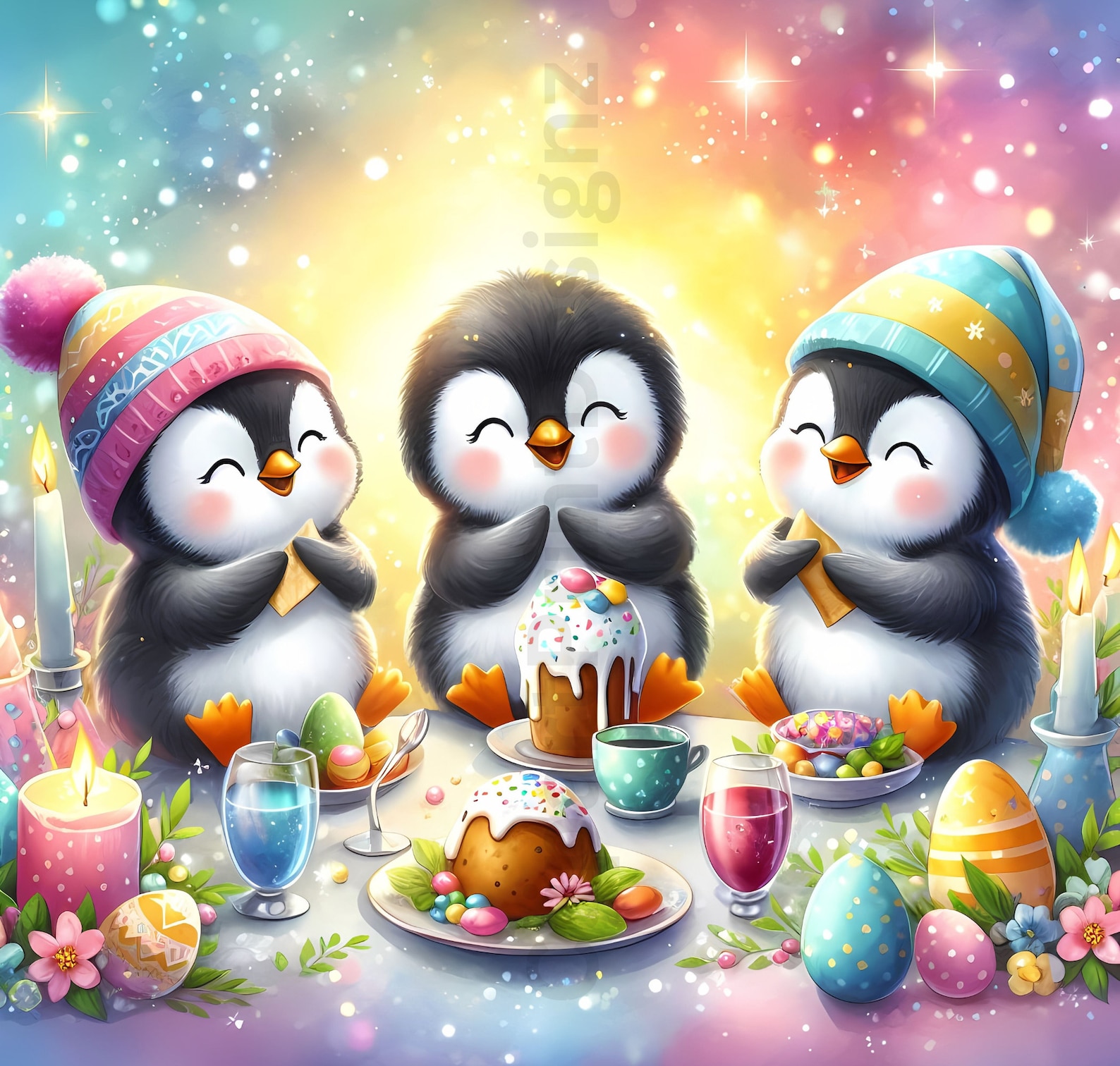 Cute Easter Penguins Clipart, Funny Watercolor Animal Images, High ...
