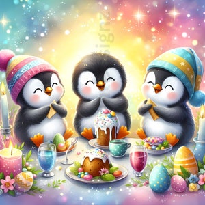 Cute Easter Penguins Clipart, Funny Watercolor Animal Images, High ...
