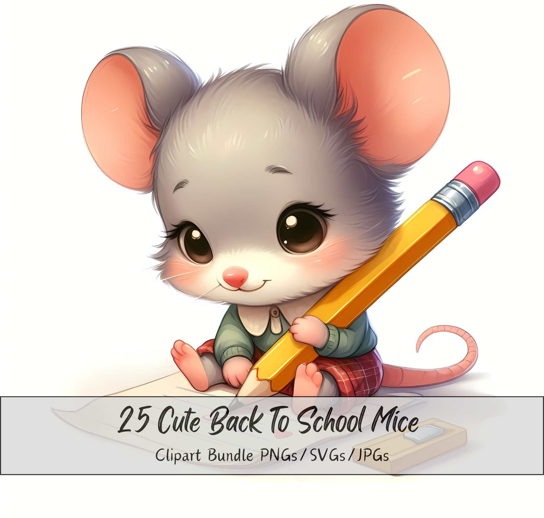 Cute Back to School Mouse Clipart Bundle, Watercolor Mice Clip Art ...