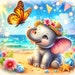 Cute Summer Elephants Clipart Bundle, Watercolor Elephant Clip Art ...