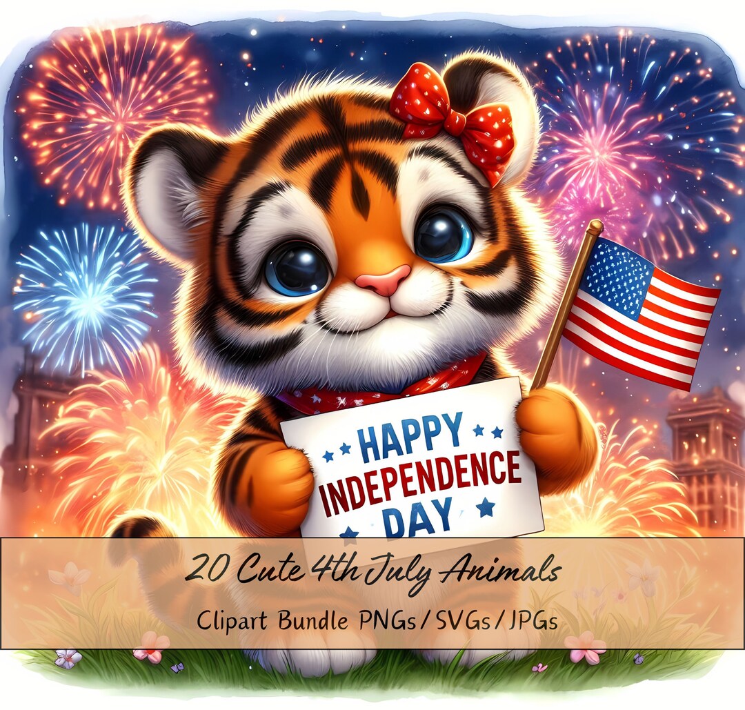 Cute 4th July Animals Clipart Bundle, Watercolor Patriotic Files Animal ...
