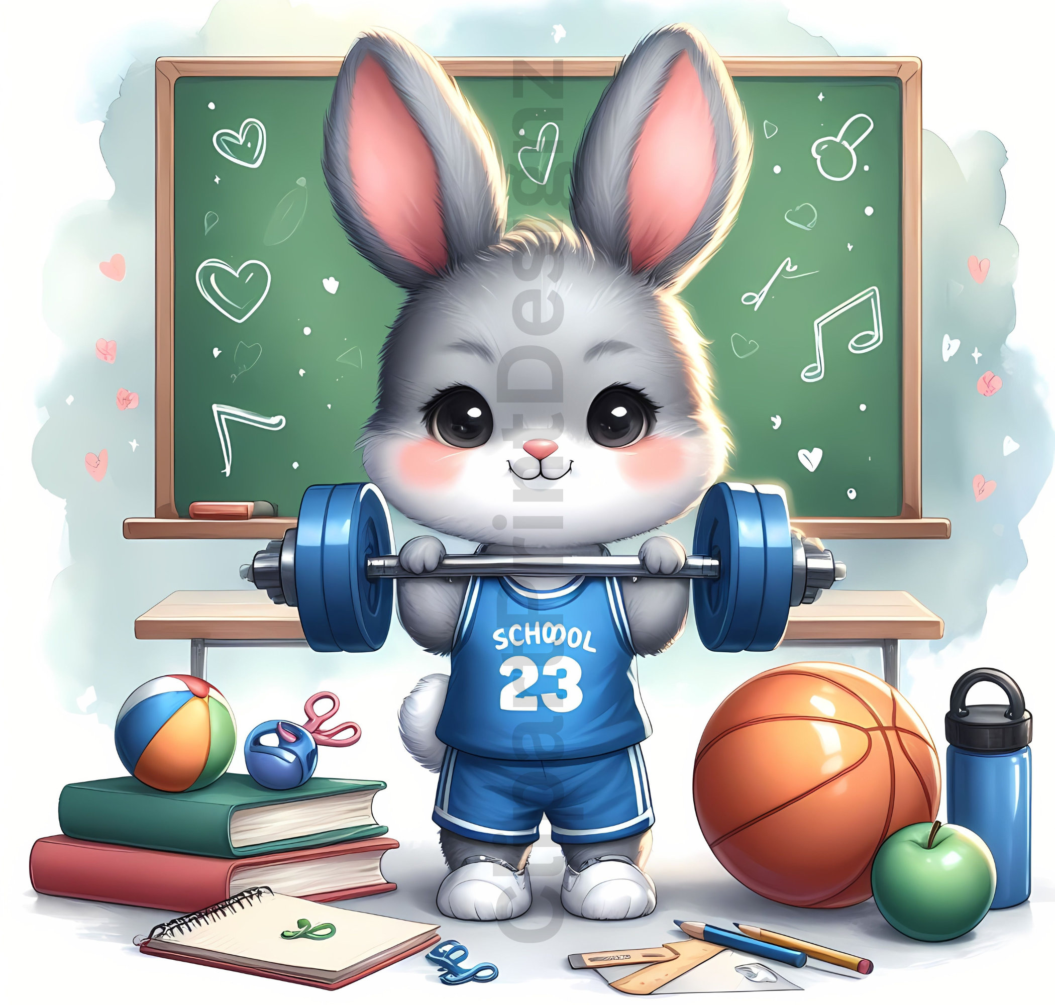 Cute Back to School Rabbits Clipart Bundle, Watercolor Rabbit Clip Art ...