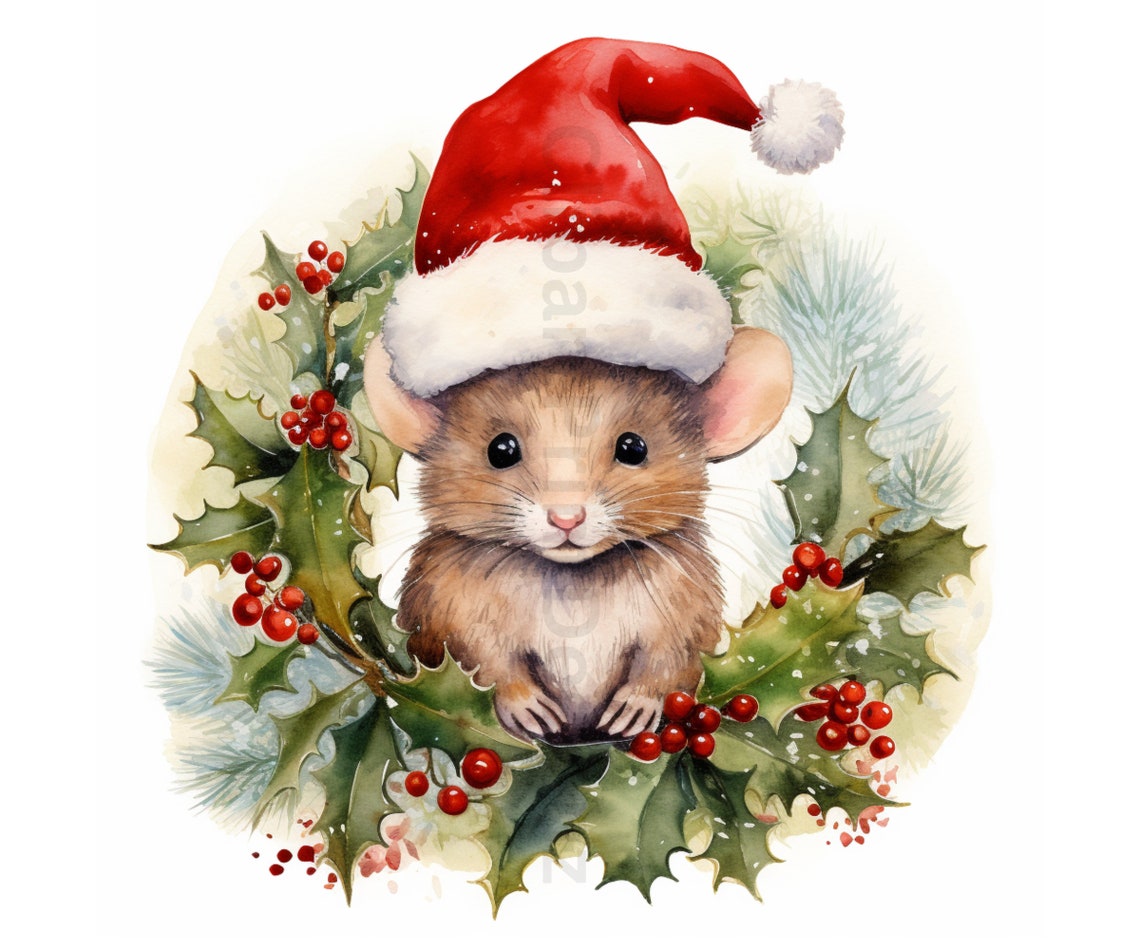 Cute Watercolor Christmas Mice, 32 Christmas Mice, Winter Mouse Clipart ...