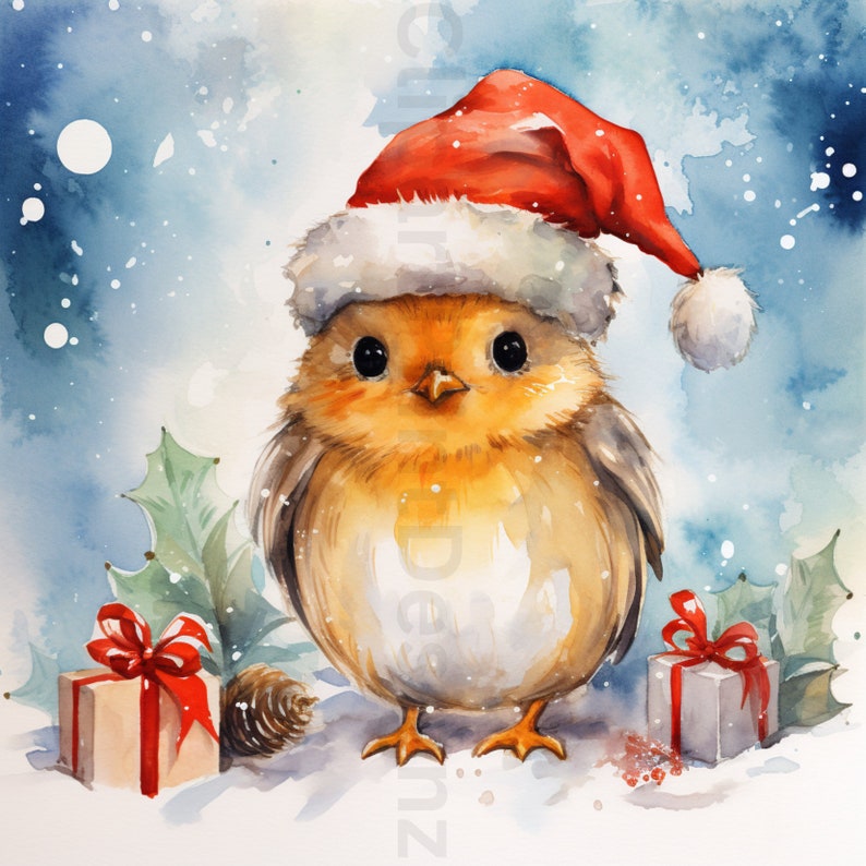 12 Cute Watercolor Christmas Robins, Christmas Clipart Bundle, 12 Baby ...