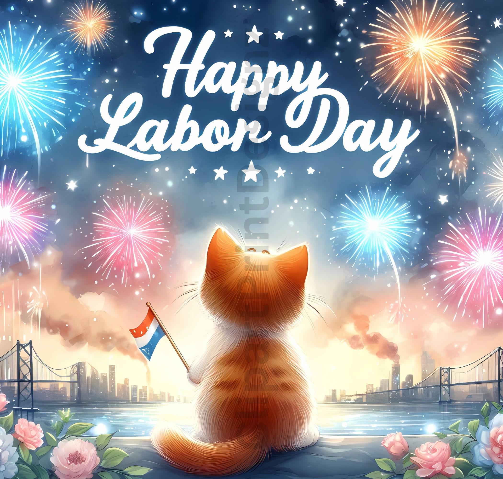 Cute Labor Day Animals Clipart Bundle, Watercolor Patriotic Files ...