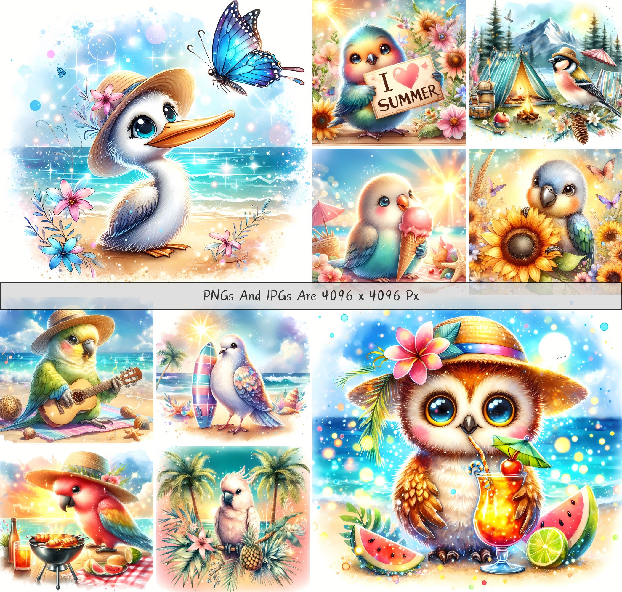Cute Summer Bird Breeds Clipart Bundle, Watercolor Bird Breed Clip Art ...