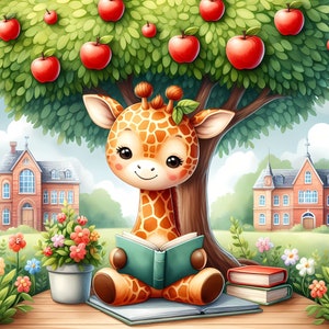 Cute Back to School Giraffes Clipart Bundle, Watercolor Giraffe Clip ...