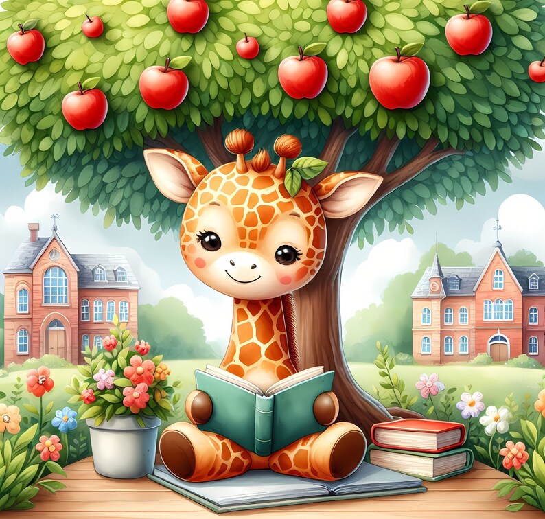 Cute Back to School Giraffes Clipart Bundle, Watercolor Giraffe Clip ...