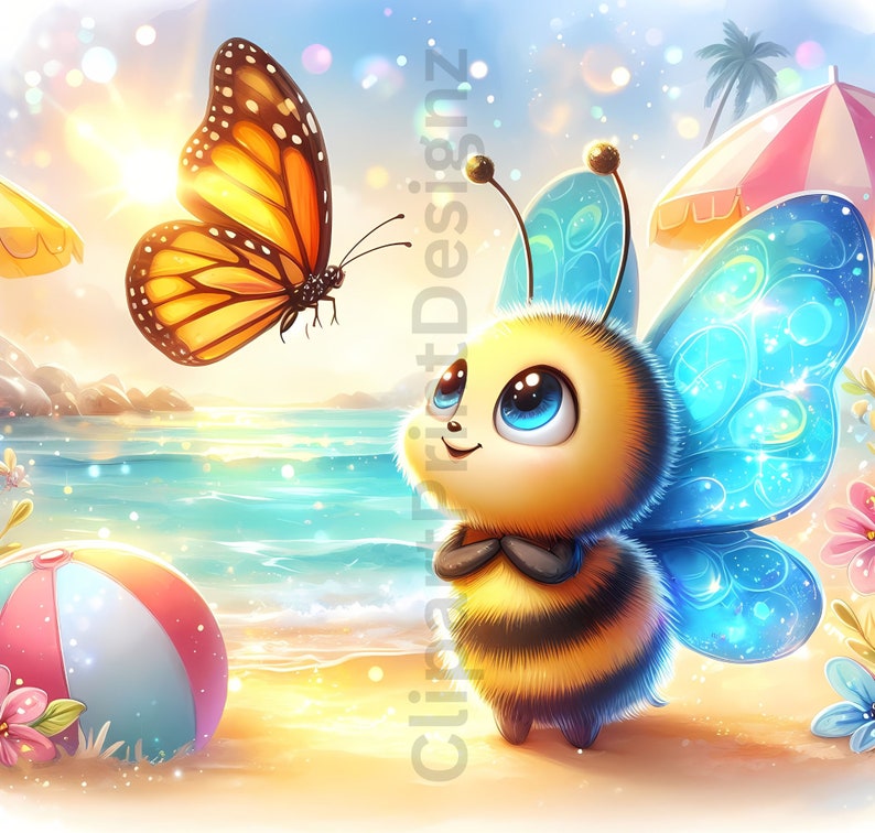 Cute Summer Animals and Butterflies Clipart Bundle, Watercolor Clip Art ...