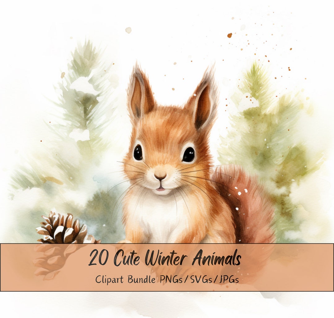 20 Cute Baby Winter Animals Clipart Bundle, Watercolor Animals, Digital ...
