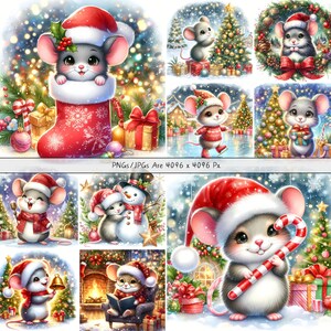 Cute Christmas Mouse Clipart Bundle, Xmas Mice Clip Art Images ...
