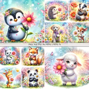 Mega Cute Spring Animals and Flowers Clipart Bundle, Watercolor Clip ...