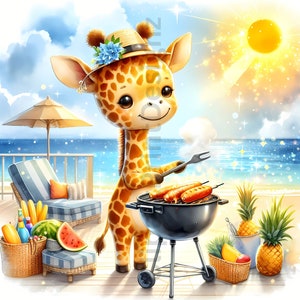 Cute Summer Giraffes Clipart Bundle, Watercolor Giraffe Clip Art Images ...