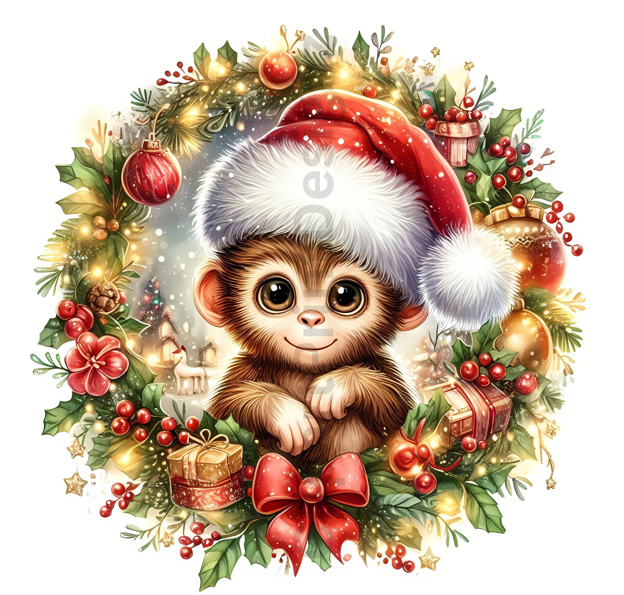 Cute Christmas Monkeys Clipart Bundle, Xmas Monkey Clip Art Images ...