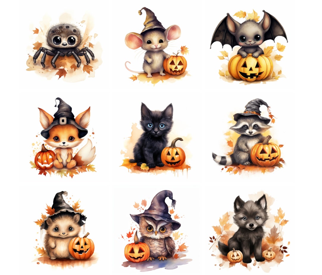 Watercolor Halloween Animal Clipart Bundle, 20 Cute Halloween Images ...