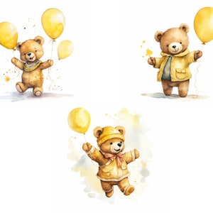 20 Watercolor Yellow Teddy Bear Clipart, Cute Teddy Bear Bundle ...