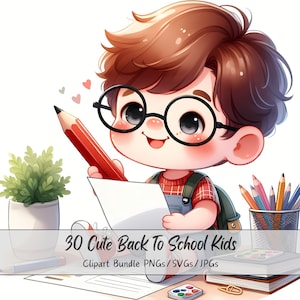 Cute Back to School Kids Clipart Bundle, Watercolor Child Clip Art ...