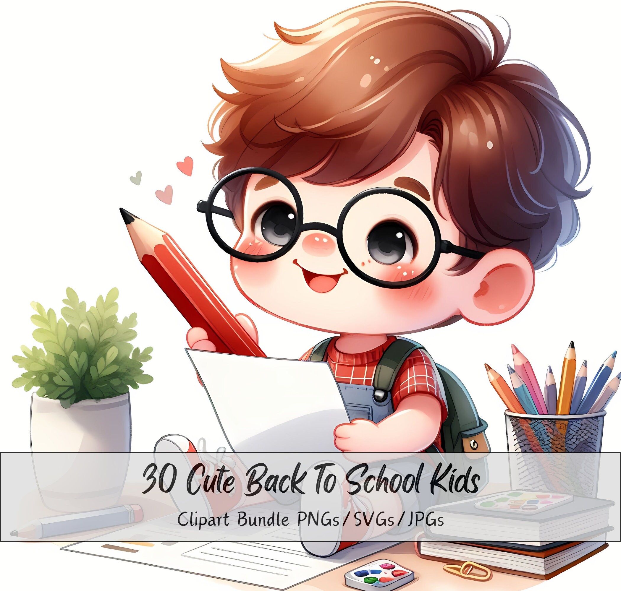 Cute Back to School Kids Clipart Bundle, Watercolor Child Clip Art ...