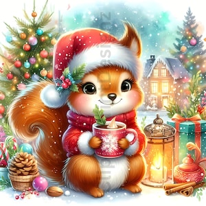 Cute Christmas Squirrels Clipart Bundle, Xmas Squirrel Clip Art Images ...