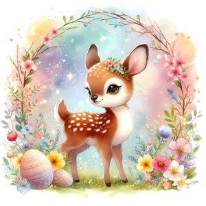 Cute Spring Fawn Clipart Bundle, Watercolor Clip Art Images, 20 High ...