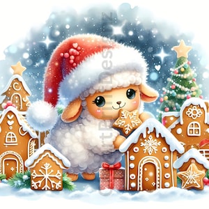 Cute Christmas Sheep Clipart Bundle, Xmas Lamb Clip Art Images ...