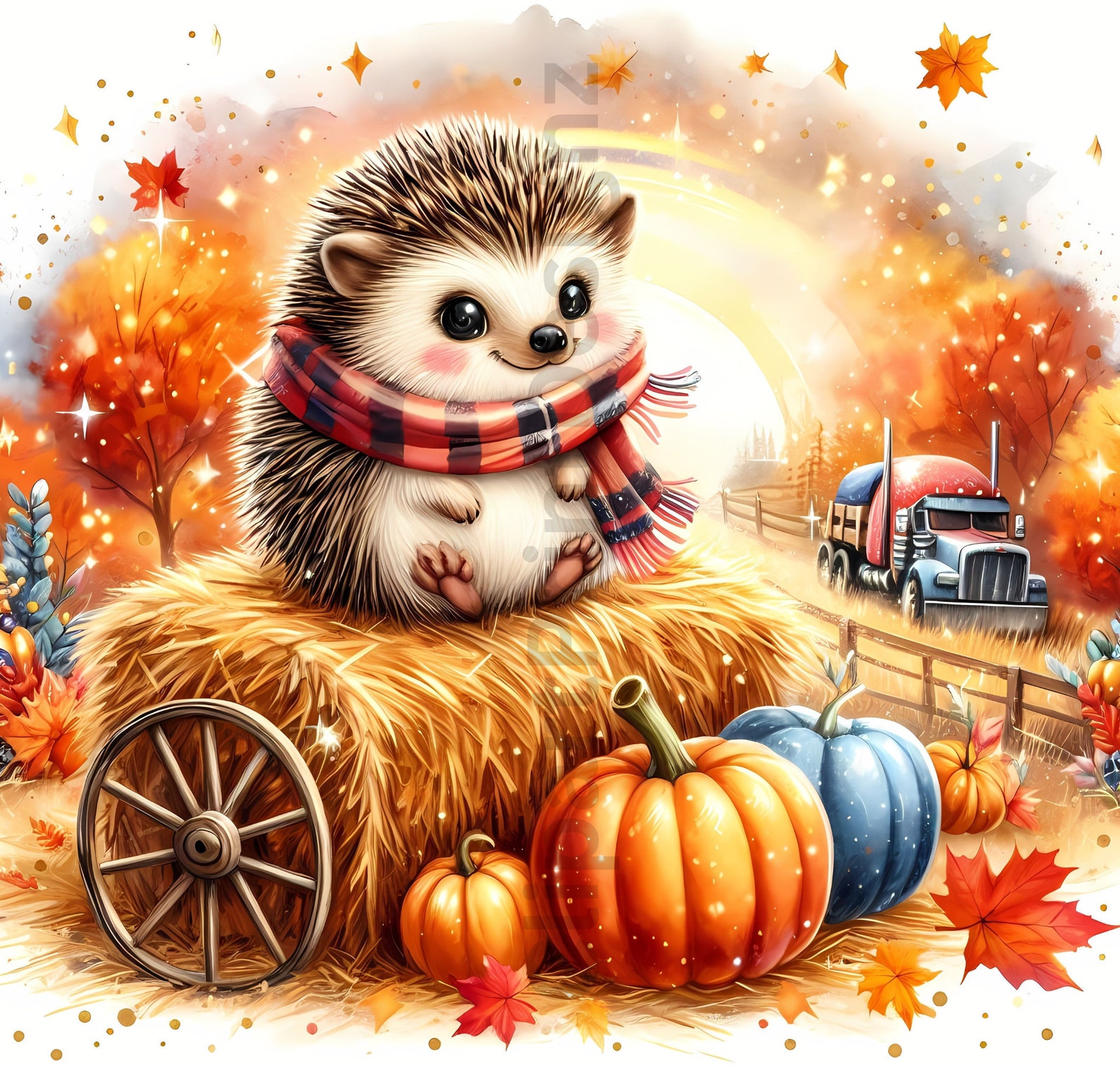 Cute Fall Animals on Haystacks Clipart Bundle, Watercolor Animal Clip ...