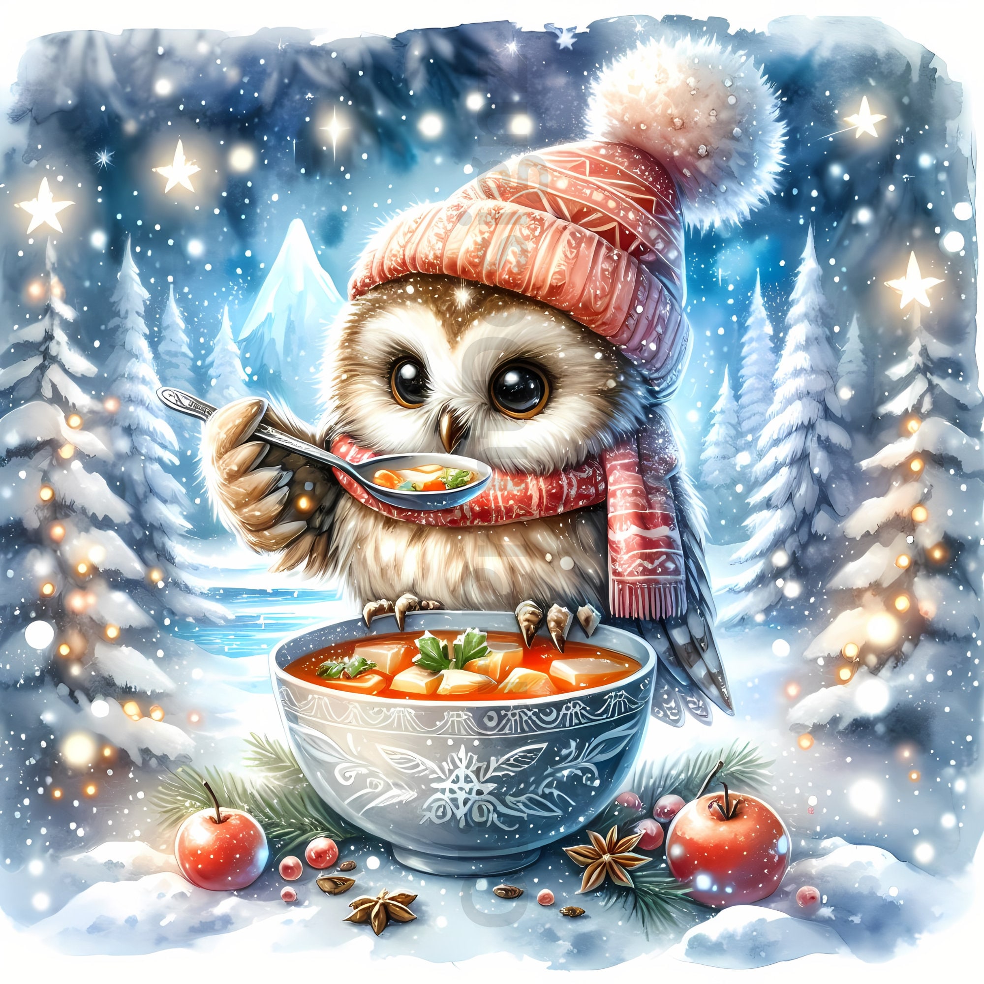 Cute Winter Owl Clipart Bundle, Festive Watercolor Clip Art Images, 20 ...
