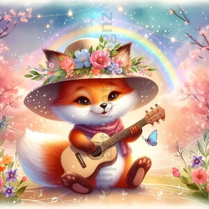 Cute Spring Animals Playing on Guitars Clipart Bundle, Watercolor Clip ...