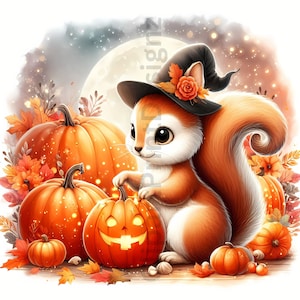 Cute Fall Squirrels Clipart Bundle, Watercolor Autumn Squirrel Clip Art ...