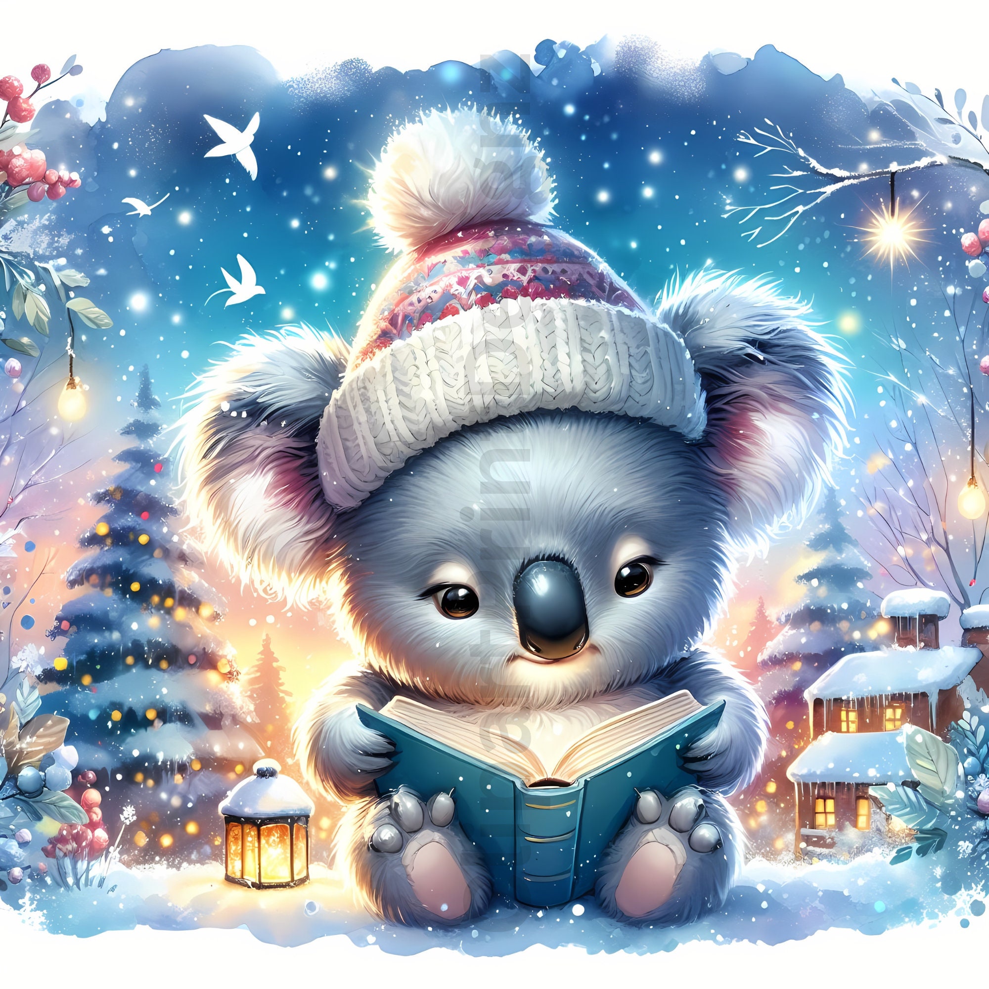 Cute Winter Koala Clipart Bundle, Festive Watercolor Clip Art Images ...
