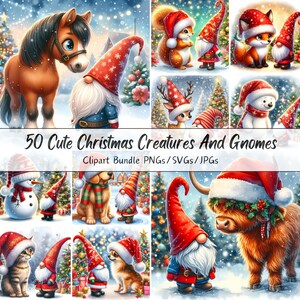 Cute Christmas Creatures and Gnomes Clipart Bundle, Xmas Clip Art ...