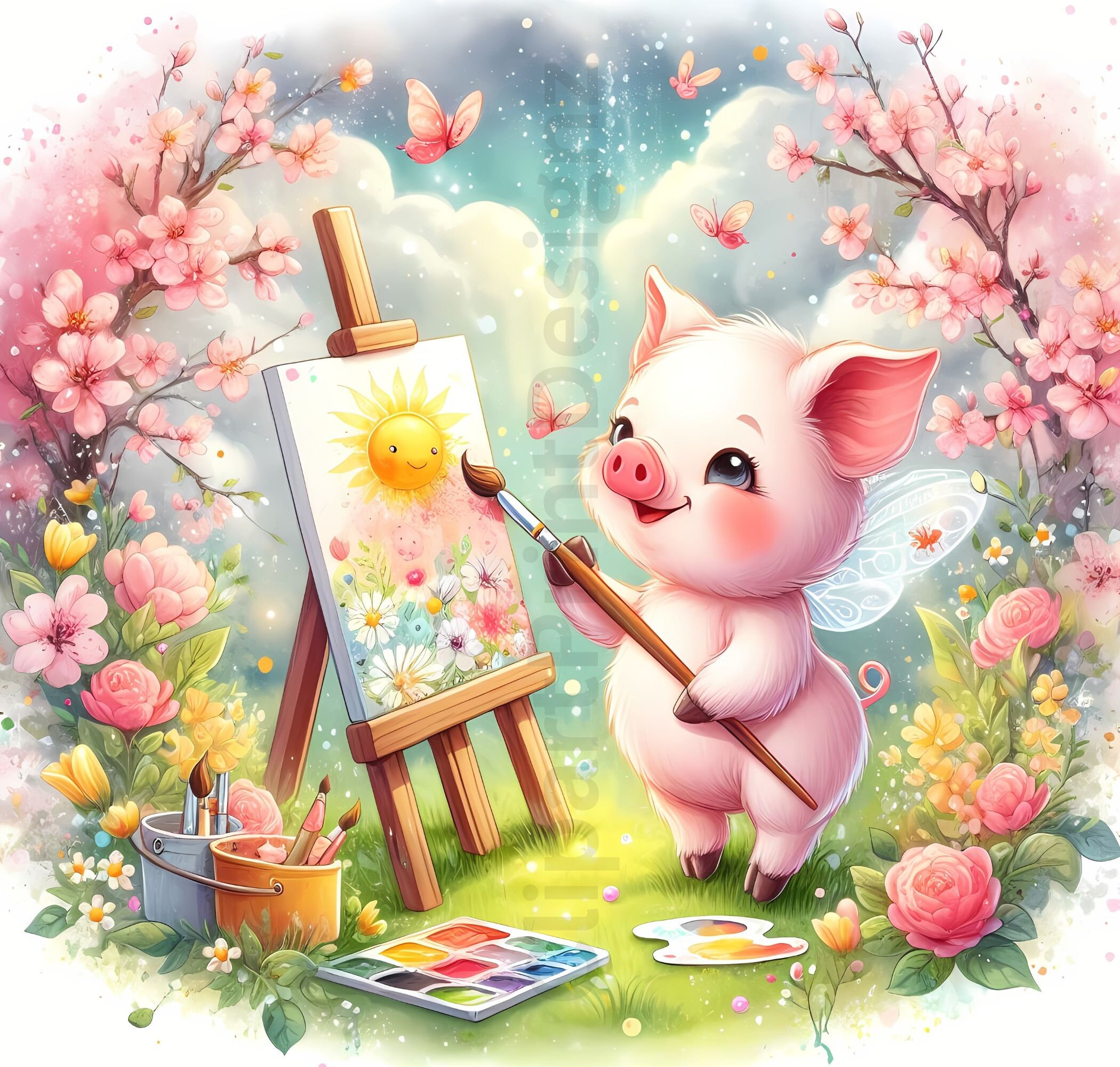 Cute Spring Pigs Clipart, Funny Watercolor Animal Images, High Quality ...