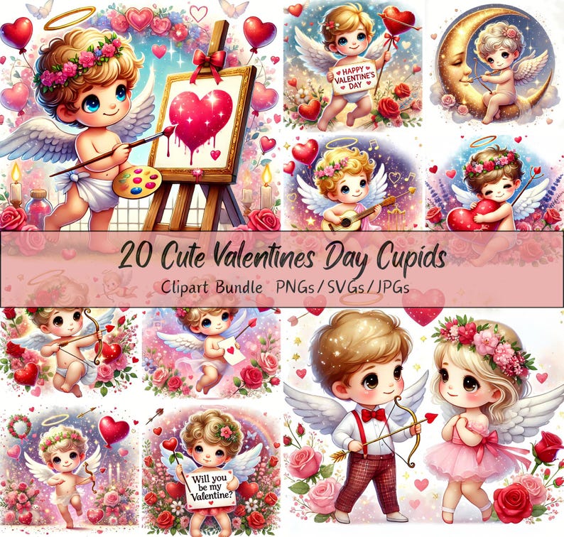 Cute Valentines Day Cupids Clipart Bundle, Valentine Cupid Clip Art ...