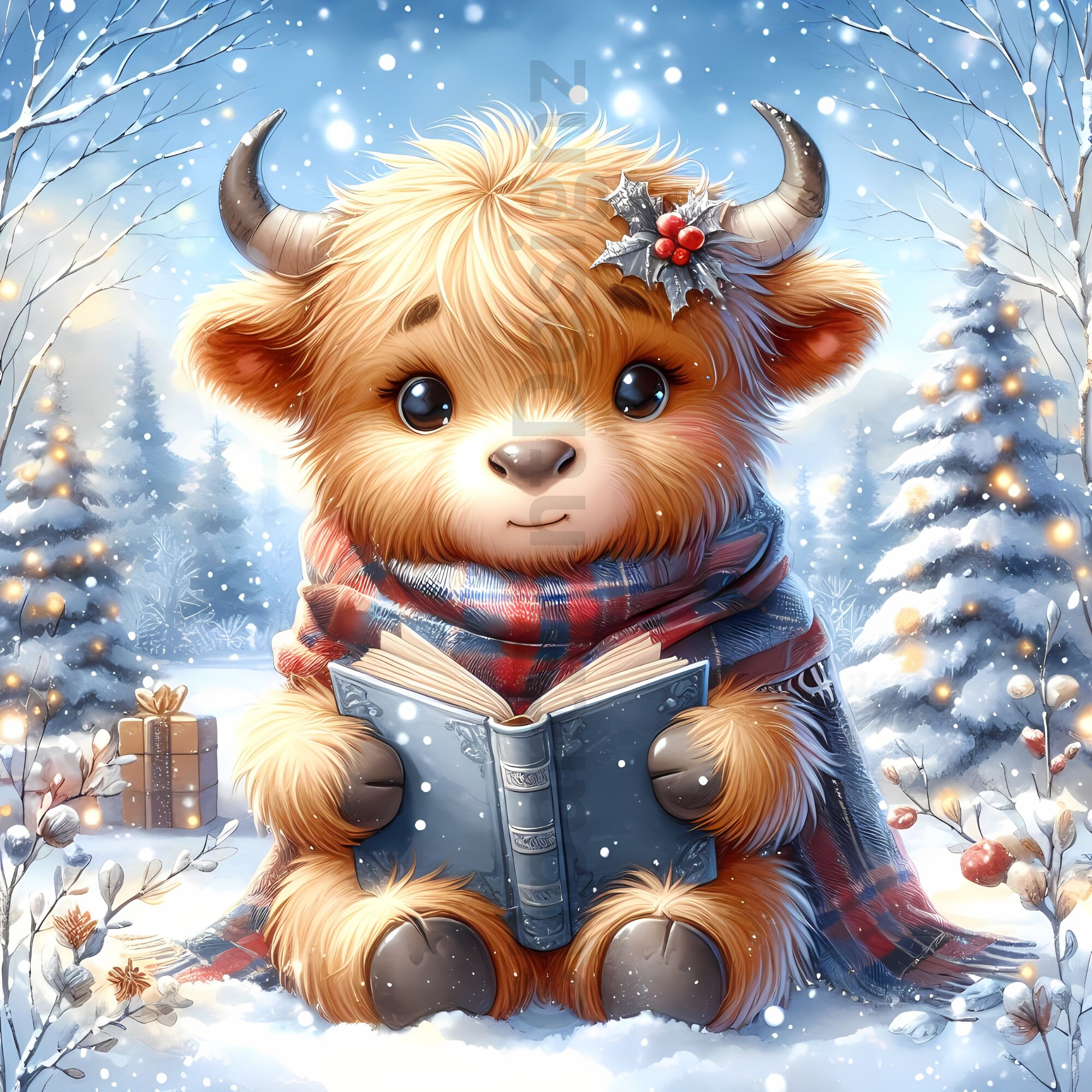 Cute Winter Baby Highland Cow Clipart Bundle, Festive Watercolor Clip ...