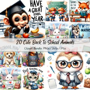 Cute Back to School Animals Clipart Bundle, Watercolor Animal Clip Art ...