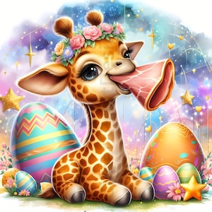 Cute Easter Giraffes Clipart, Funny Watercolor Animal Images, High ...