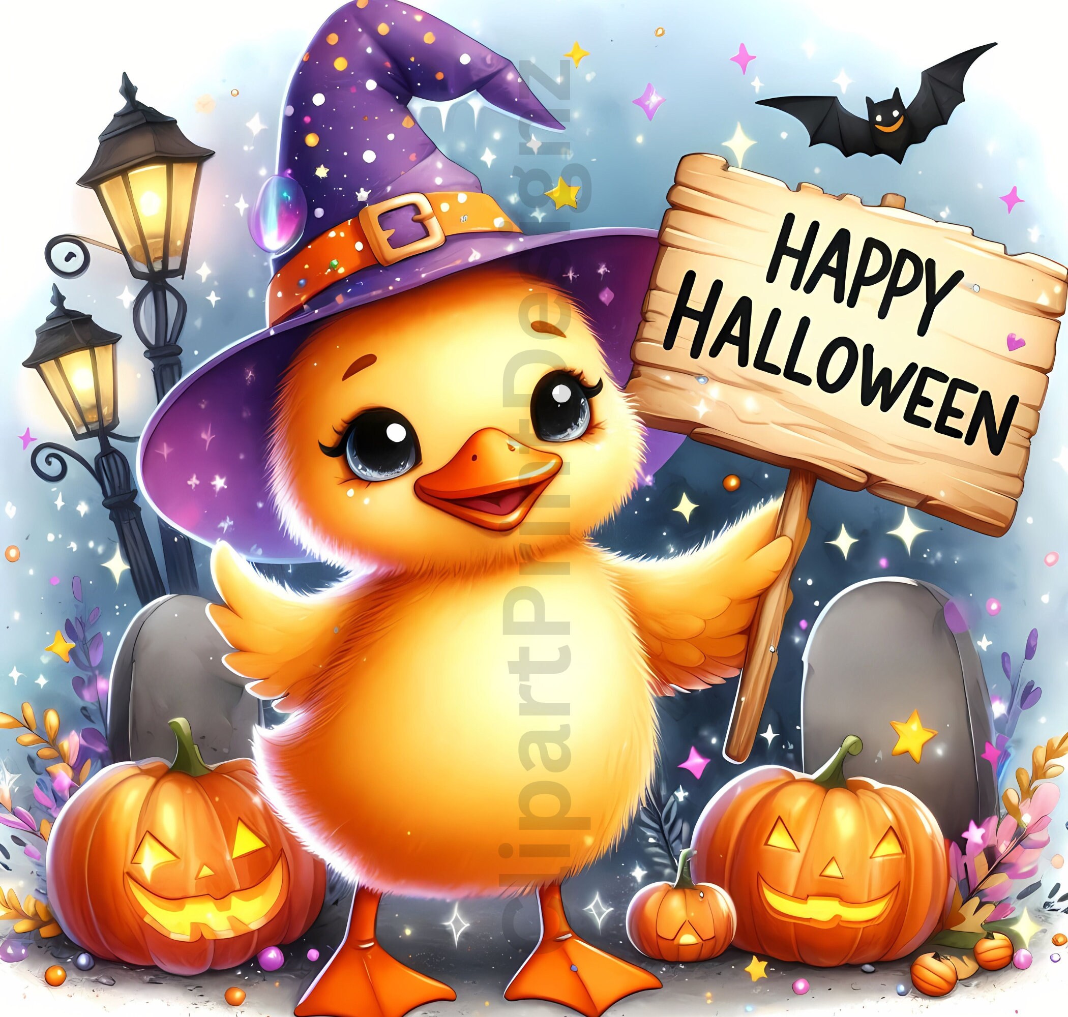 Cute Halloween Ducks Clipart Bundle, Watercolor Duck Clip Art Images ...