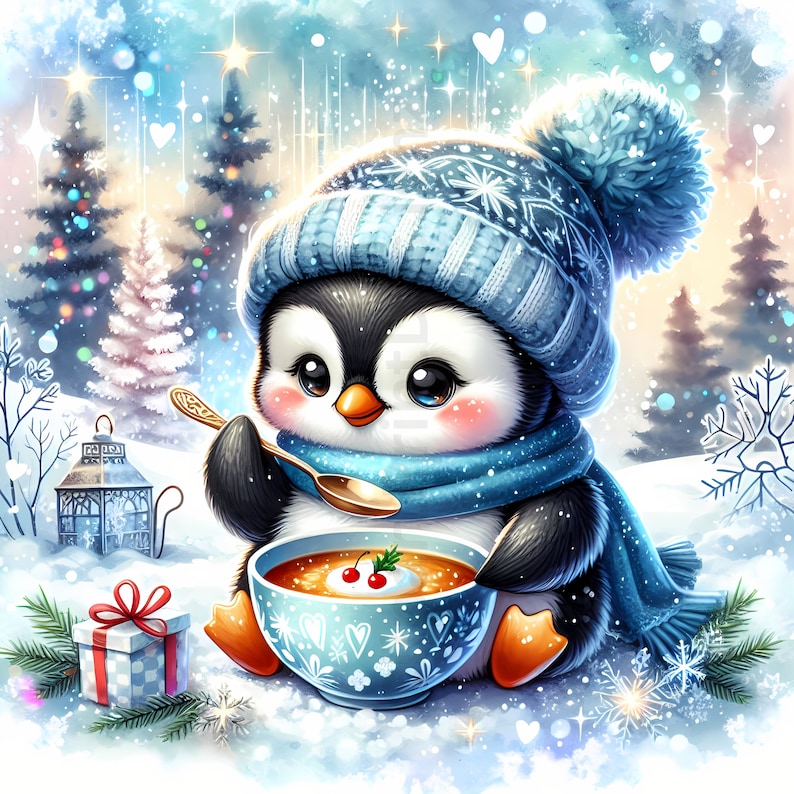 Cute Winter Penguin Clipart Bundle Watercolor Clip Art - Etsy