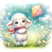 Cute Spring Animals Kite Flying Clipart Bundle, Watercolor Clip Art ...