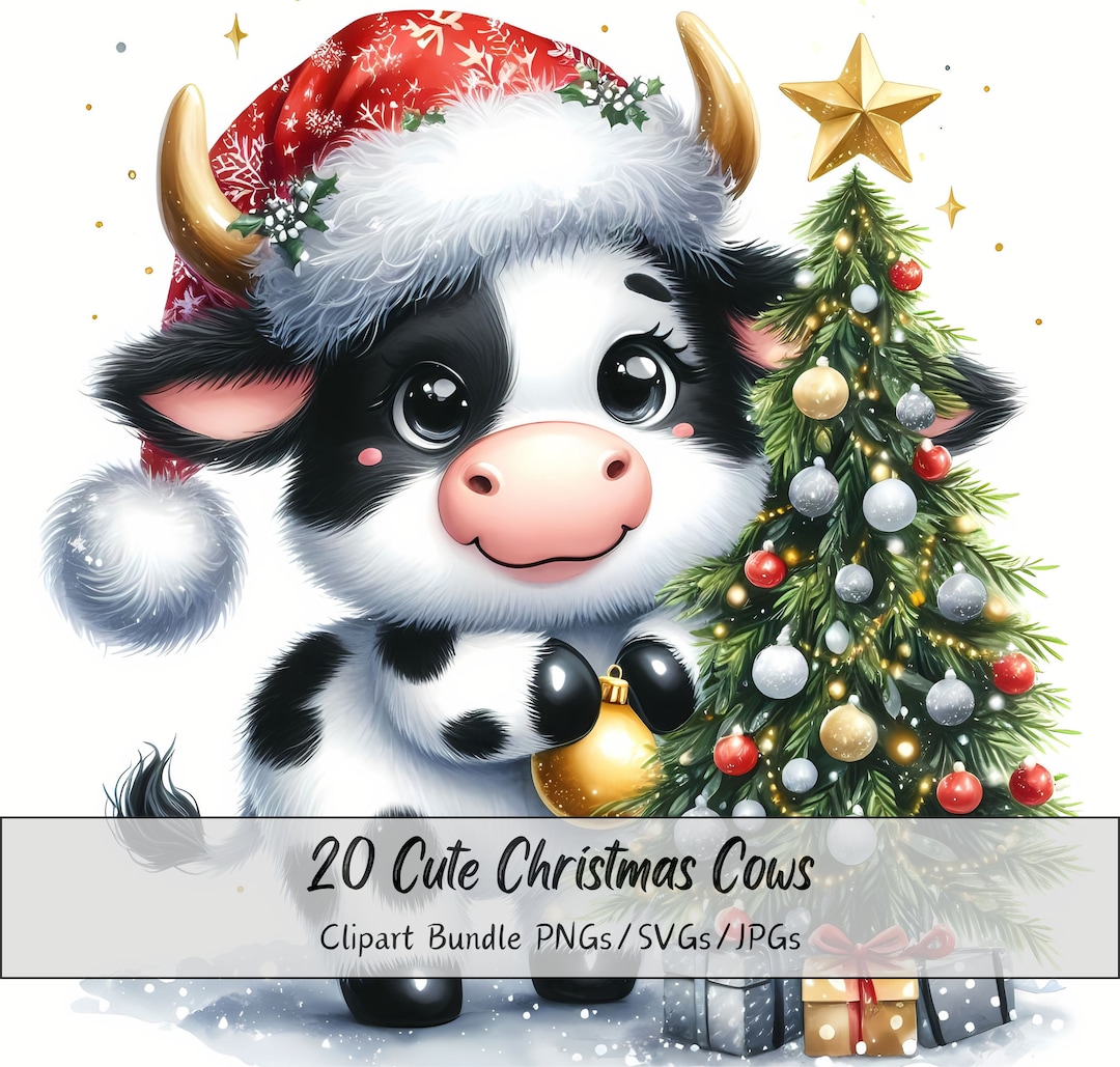Cute Christmas Cows Clipart Bundle, Xmas Cow Clip Art Images ...