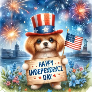 Cute 4th July Dogs Clipart Bundle, Watercolor Patriotic Files Animals ...