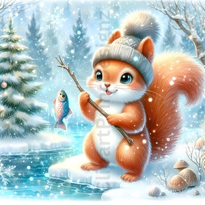 Cute Winter Squirrel Clipart Bundle, Festive Watercolor Clip Art Images ...