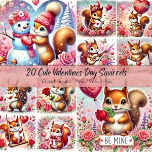 Cute Valentines Day Squirrels Clipart Bundle, Valentine Squirrel Clip ...